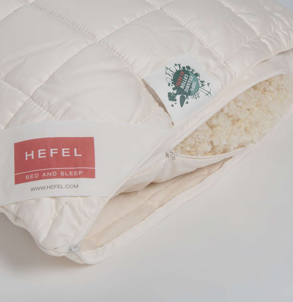 Hefel Bio-Wool Kopfkissen mit Schurwollnoppen-Füllung